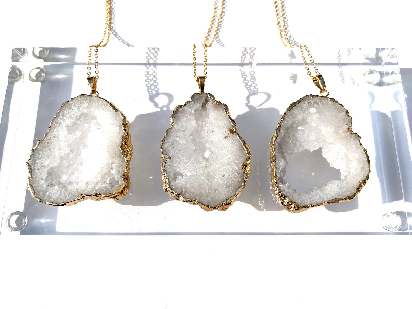 24k Gold Plated Crystal Quartz Geode Necklace - Natural Quartz Pendant ...