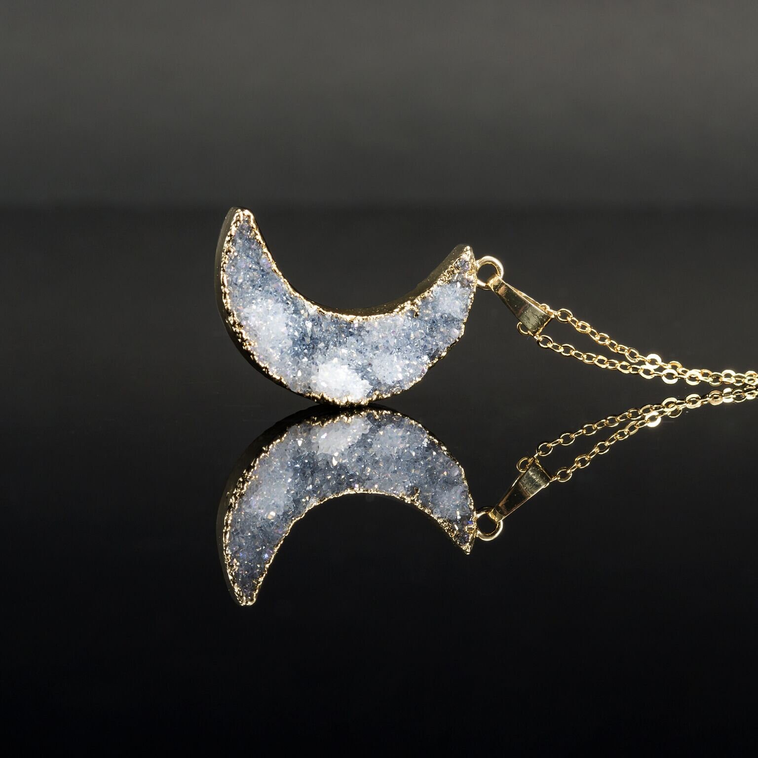 Quartz Moon Necklace Quartz Moon Jewelry Druzy Moon | Etsy
