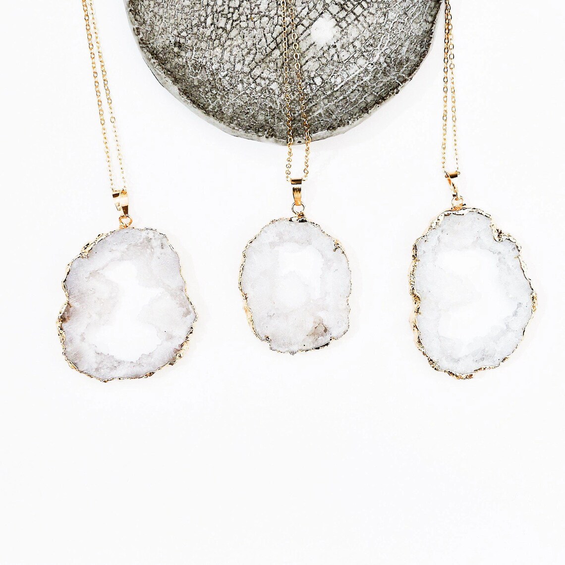 24k Gold Plated Crystal Quartz Geode Necklace - Natural Quartz Pendant ...