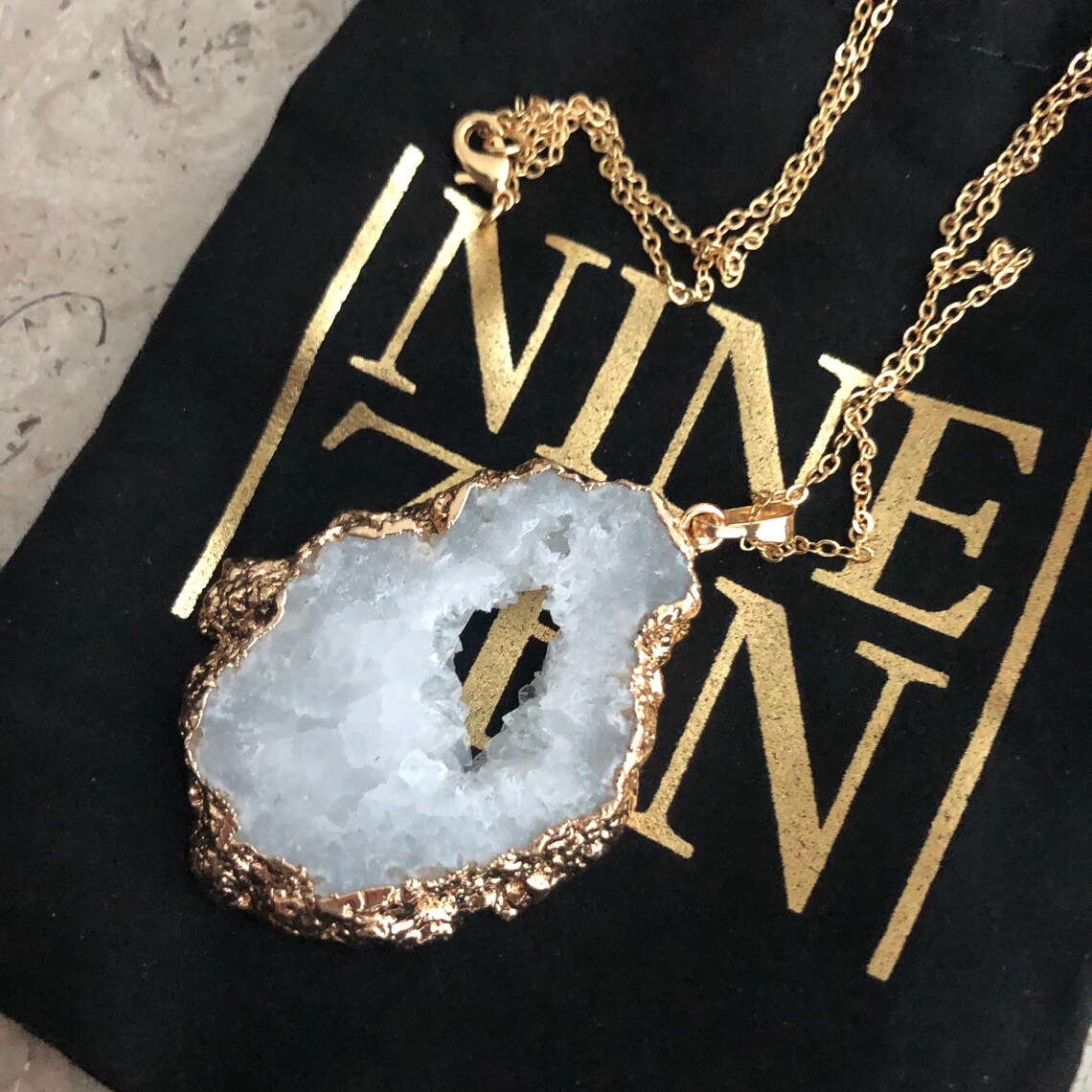 24k Gold Plated Crystal Quartz Geode Necklace - Natural Quartz Pendant ...