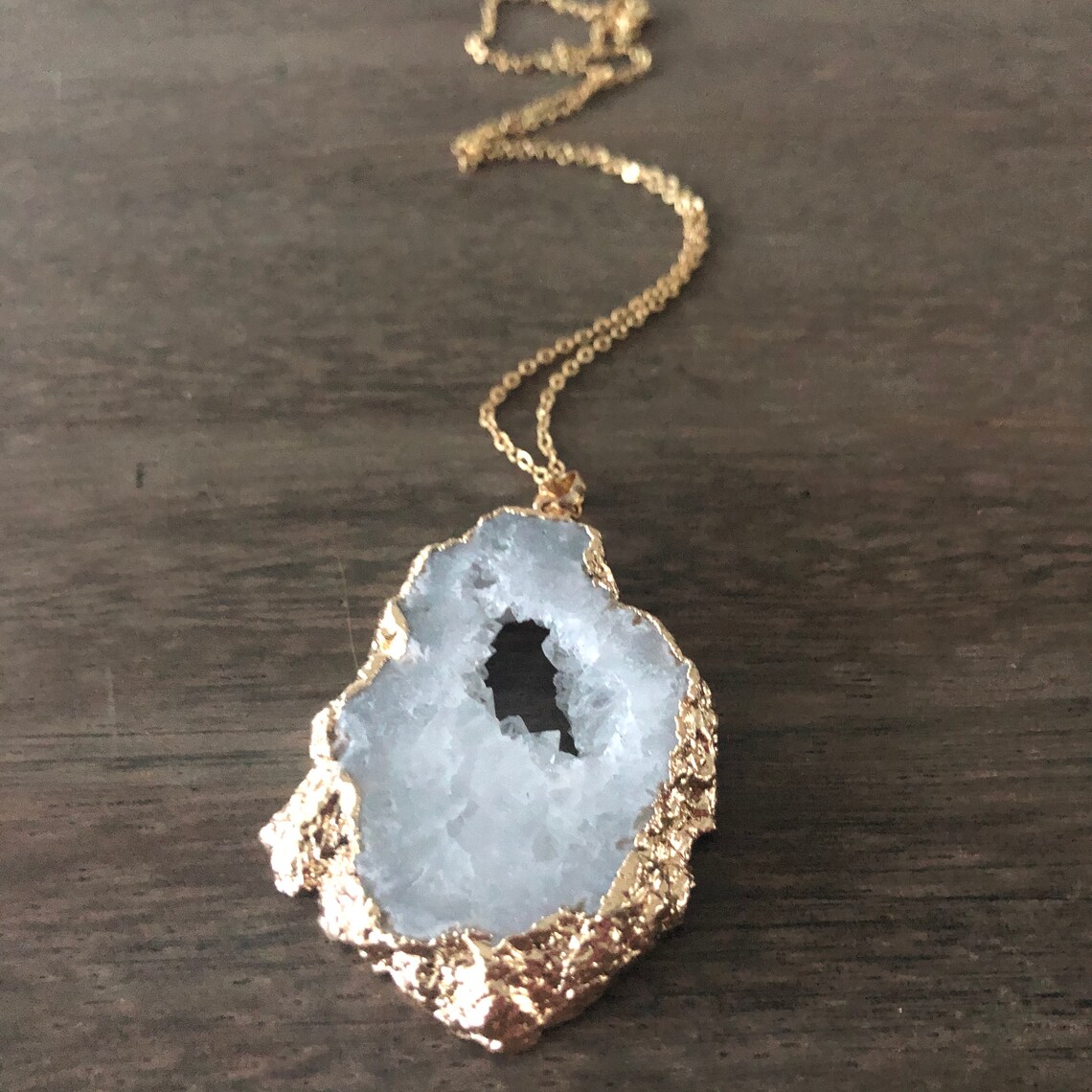 24k Gold Plated Crystal Quartz Geode Necklace - Natural Quartz Pendant ...