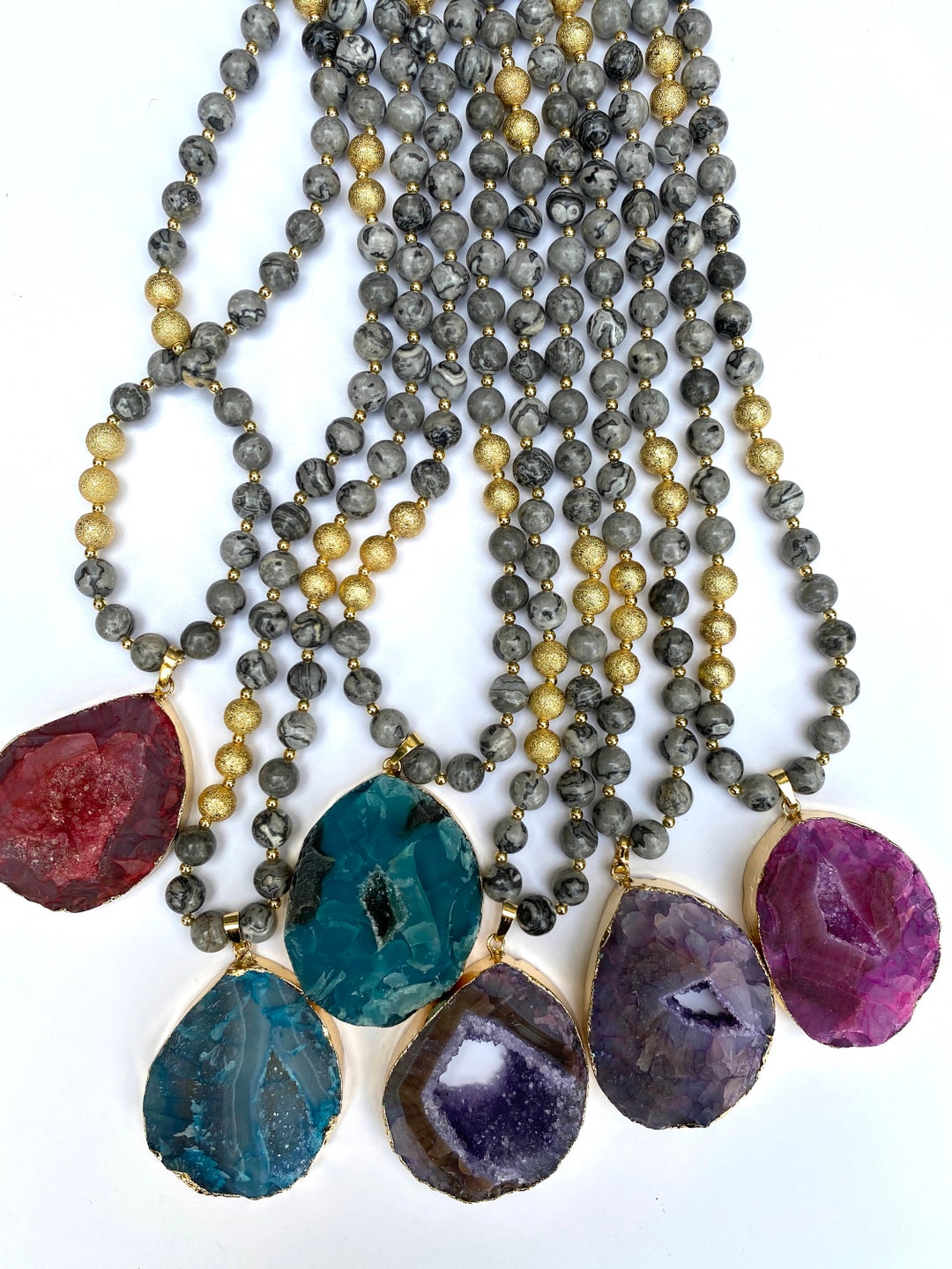 Beautiful Boho Chic Agate Pendant Necklace Gift for Her - Agate Slice ...