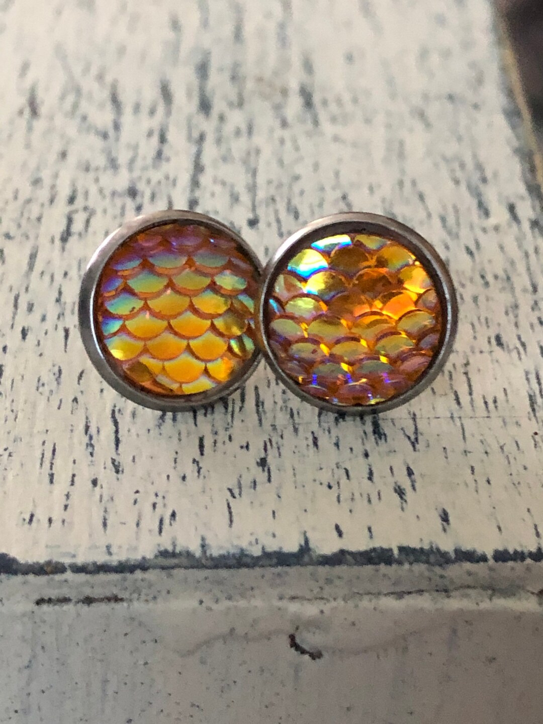 Siren Scale Stud Earrings, 12mm, Mermaid, Stainless Steel, Studs ...