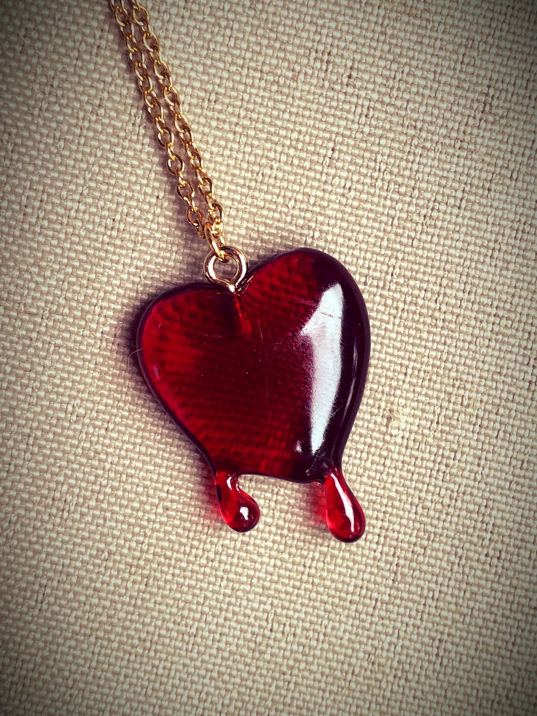 Bleeding Heart Necklace, Melting Heart, Heart Jewelry, Gold, Red ...