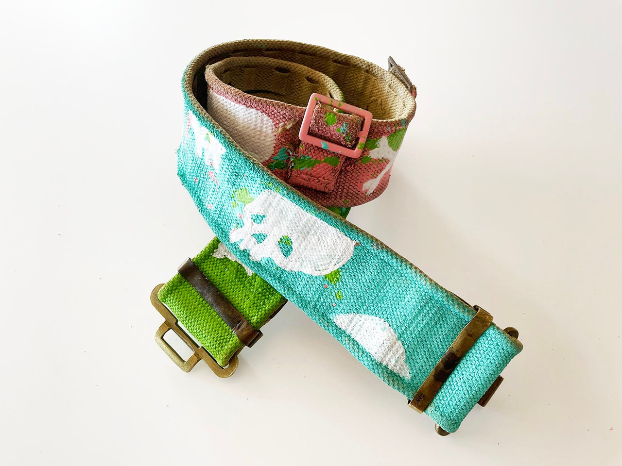 5 Vintage Military Belts 1941, Handmade Art Painted, Cotton Army Belts ...