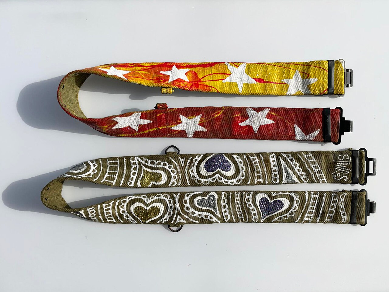5 Vintage Military Belts 1941, Handmade Art Painted, Cotton Army Belts ...