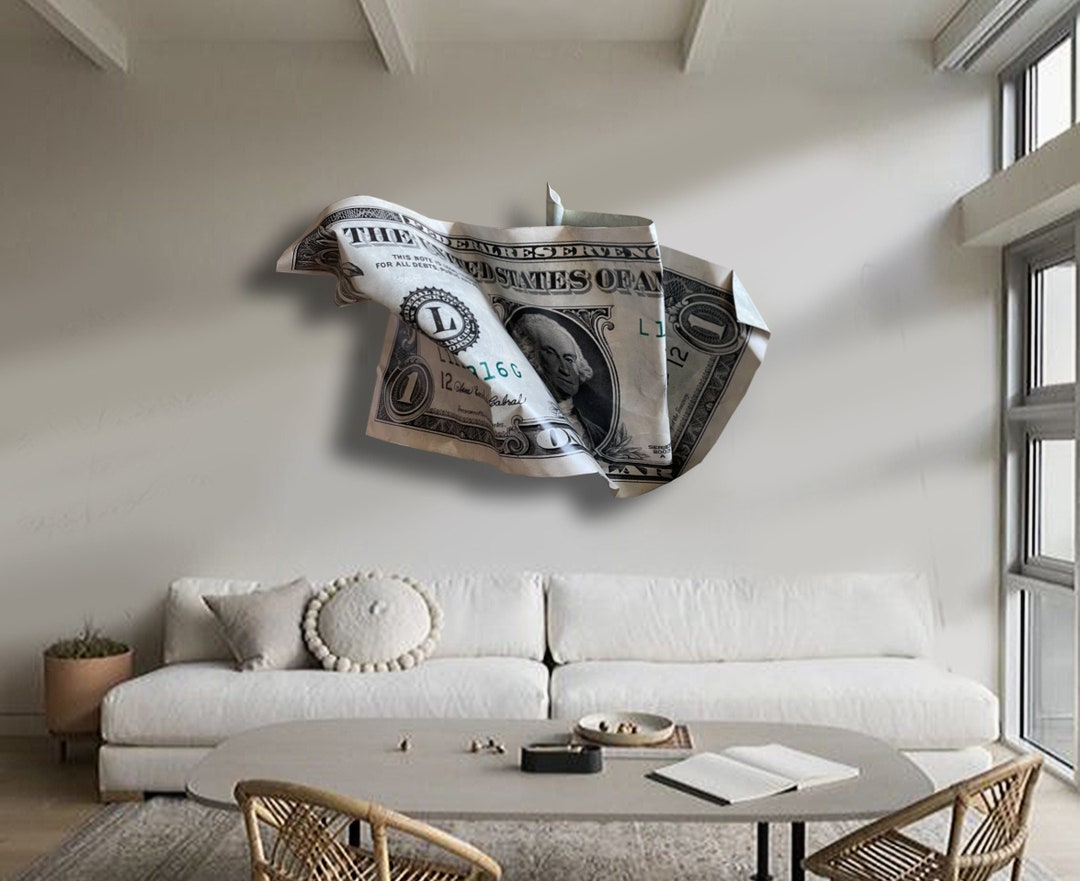 3D USA Dollar Bill Print Sticker on 2mx1m Crumpled Aluminium, 3D Large ...