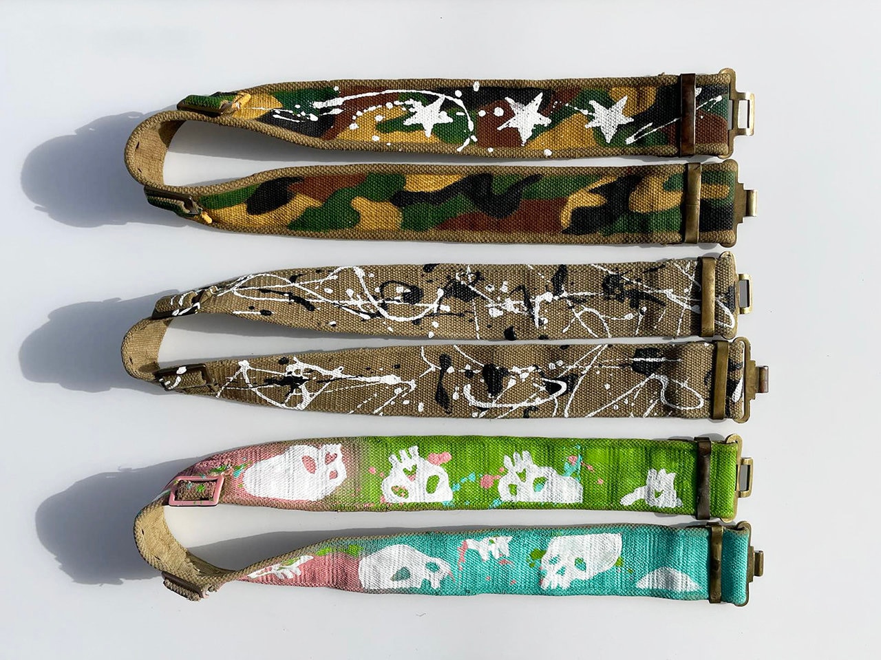 5 Vintage Military Belts 1941, Handmade Art Painted, Cotton Army Belts ...
