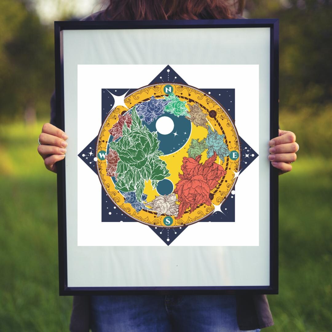 Beautiful Artistic Compass Rose Cartoon Icon - Astrological Floral ...
