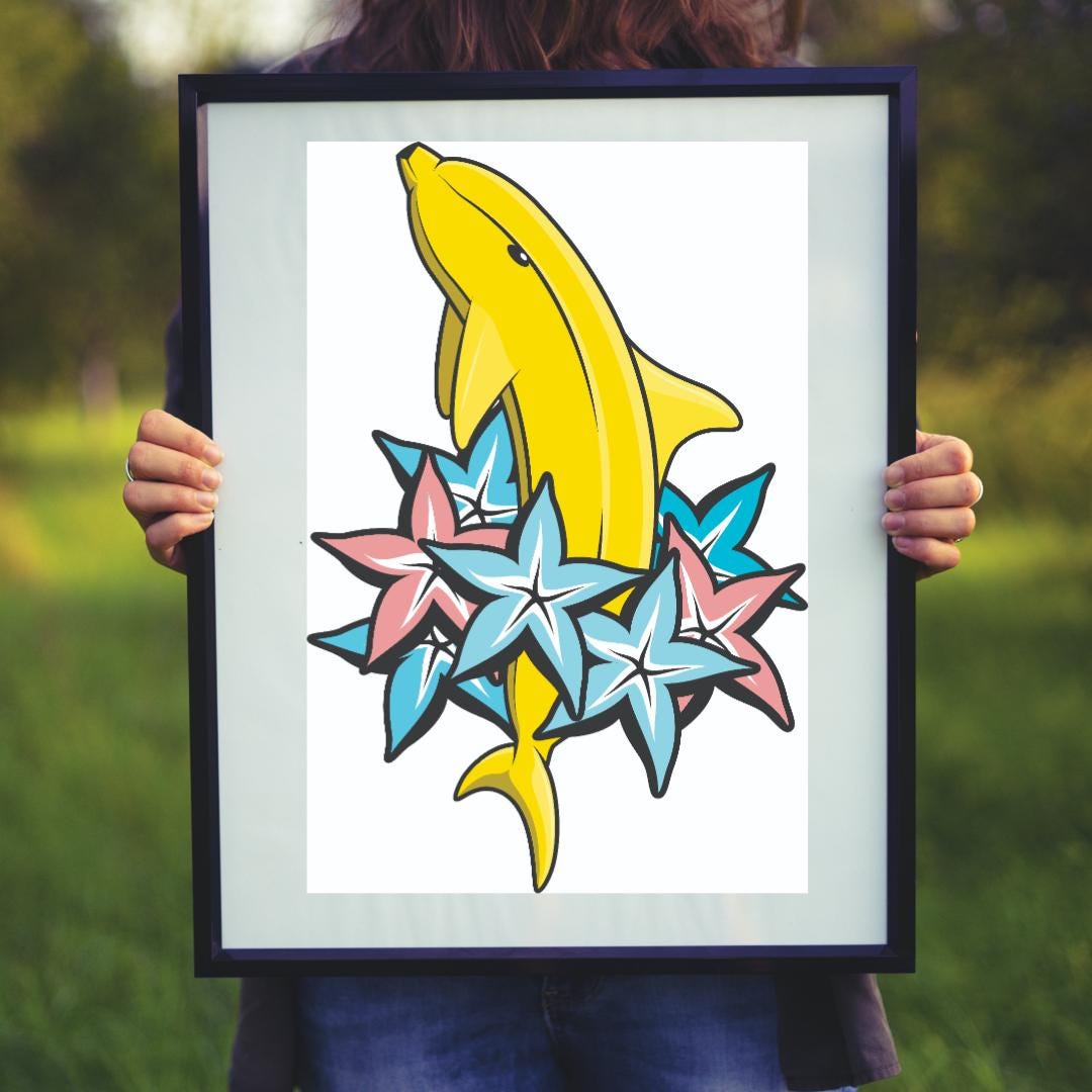 Funny Silly Sea Ocean Dolphin Banana Cartoon - Starfish 911731934 ...
