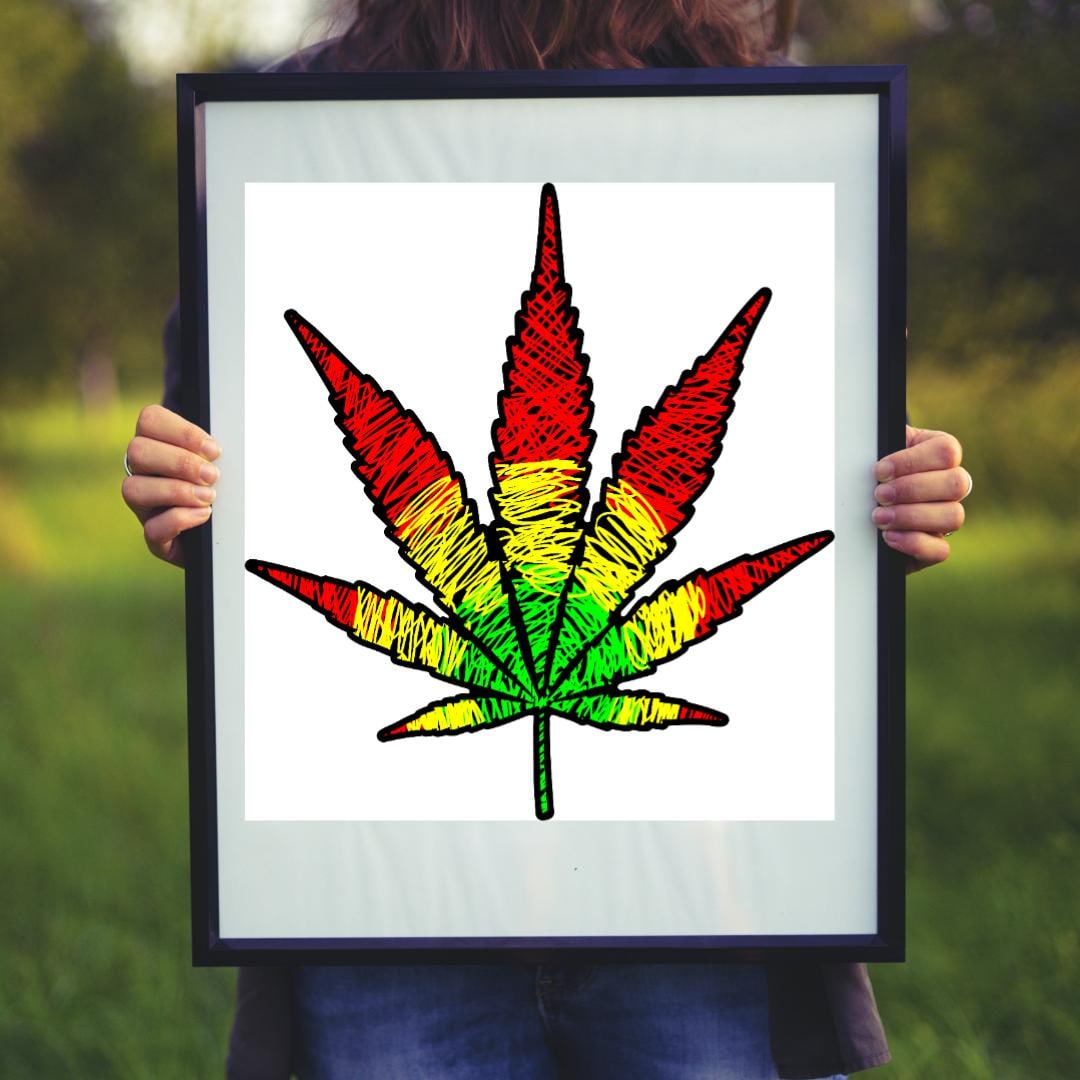 Red Yellow Green Weed Leaf Cartoon 526947343 Digital Art Download ...