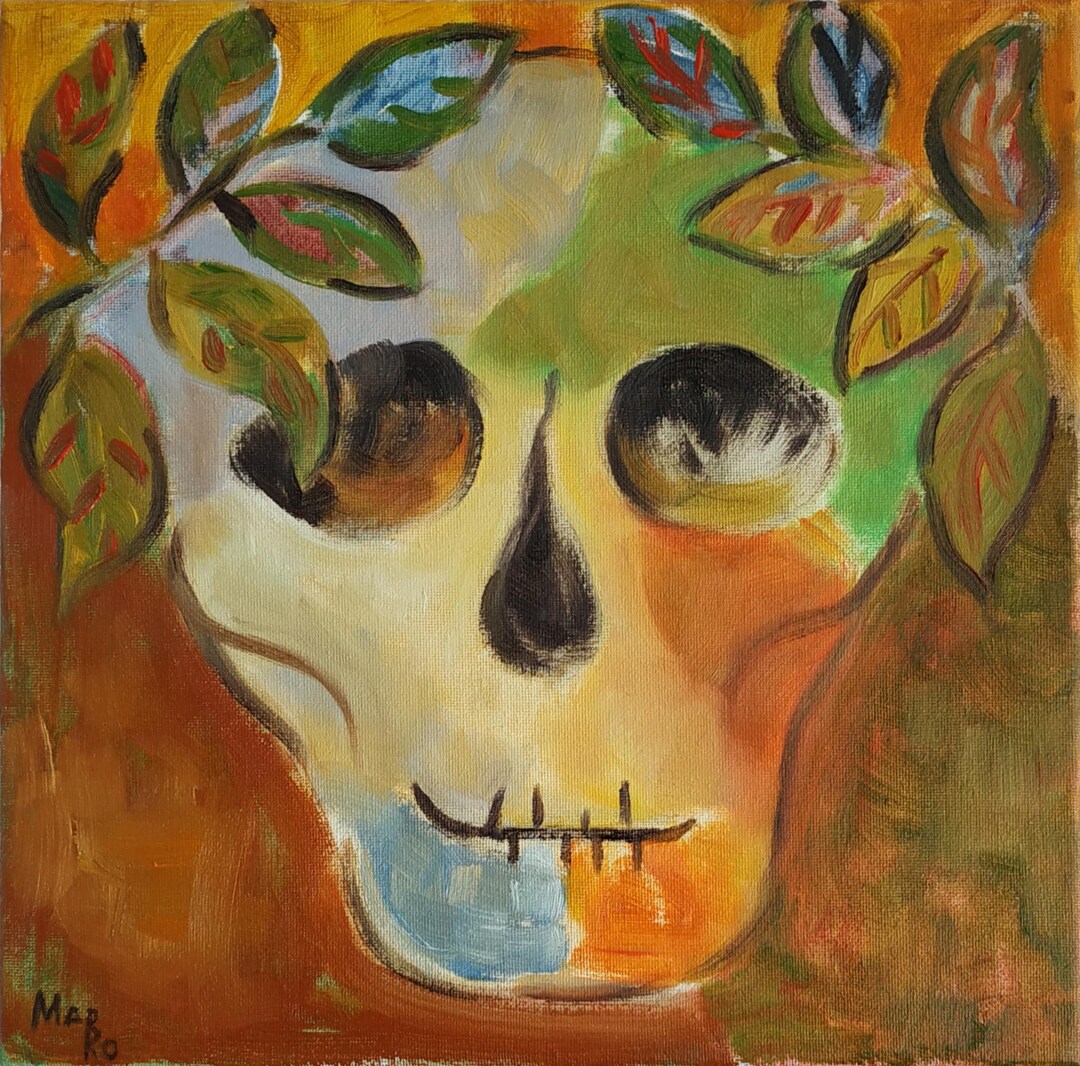 Human Skull Original Oil Painting: Colorful Modern Wall Art (11.8x11.8 ...