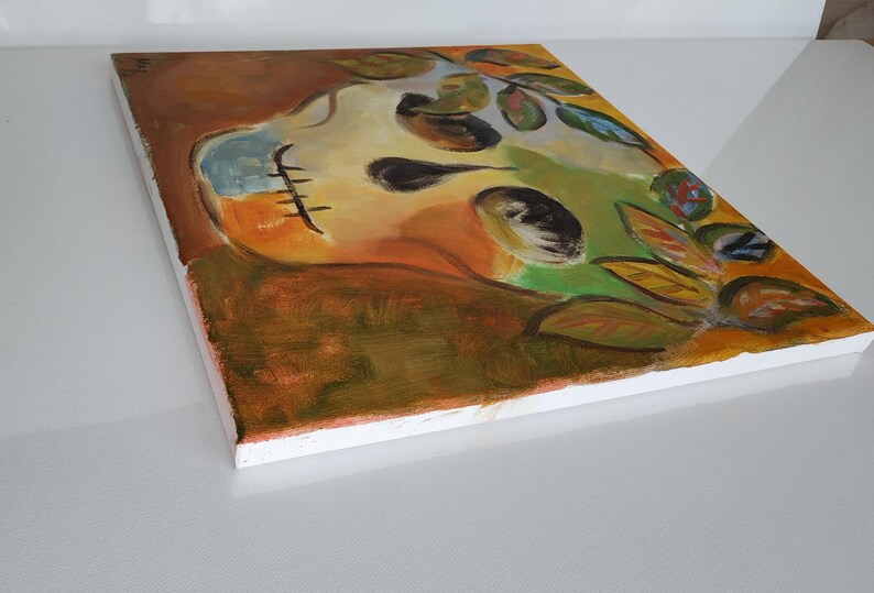 Human Skull Original Oil Painting: Colorful Modern Wall Art (11.8x11.8 ...