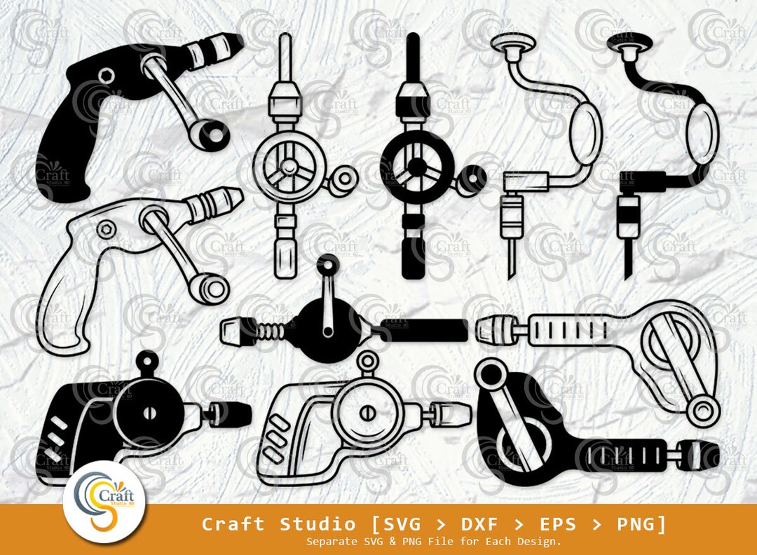 Hand Drill Svg Silhouette Outline Cricut Cut Files Png Bundle - Etsy