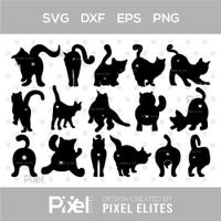 Cat Butt SVG Clipart Bundle, Funny Cat Butts Silhouette SVG, Kittens ...
