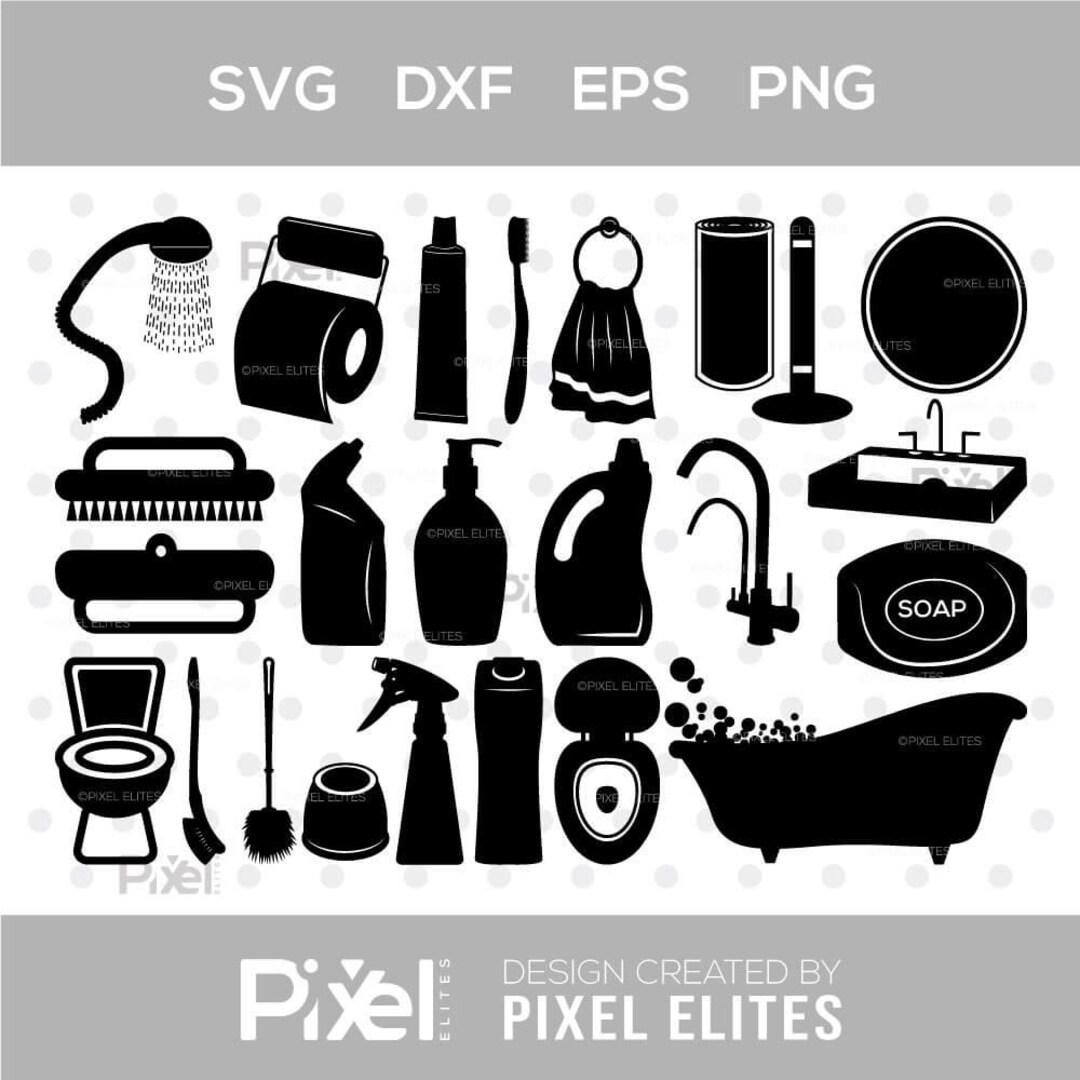 Bathroom Accessories SVG Cut Files: Washroom Decor Icons (digital ...