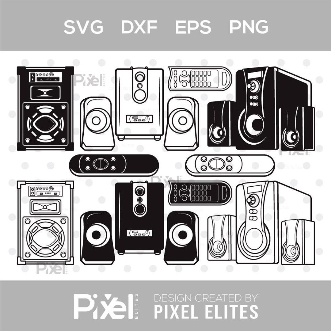 Sound Box SVG Outline and Silhouette Bundle, Boombox Speaker Cut File ...