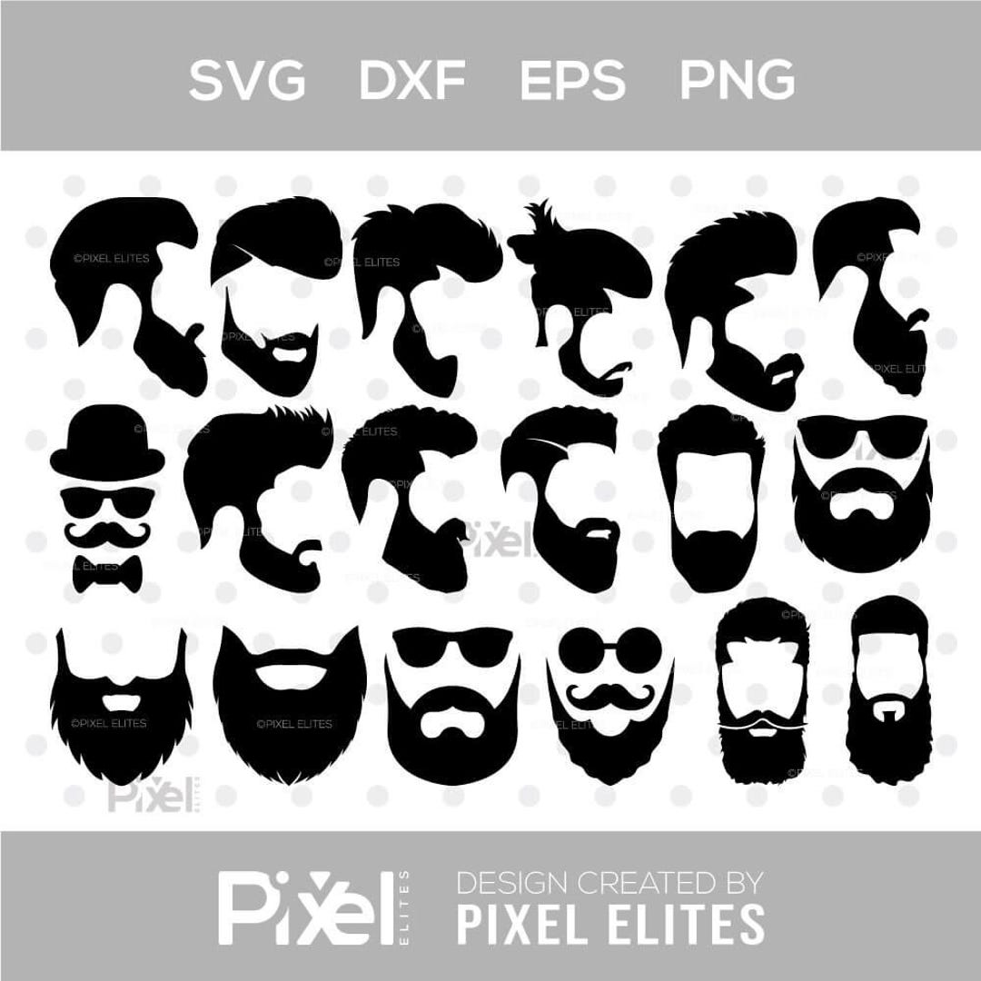 Beard SVG Silhouette Bundle | Beard & Moustache SVG Cut Files | Long ...