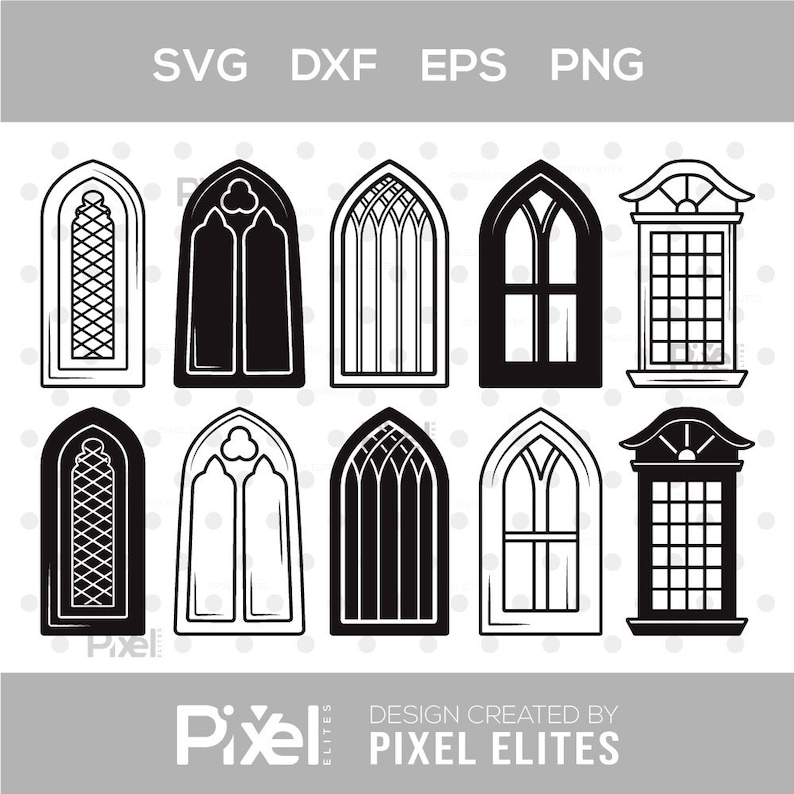 Church Windows SVG Bundle | Gothic & Arch Window Silhouettes for Cricut ...