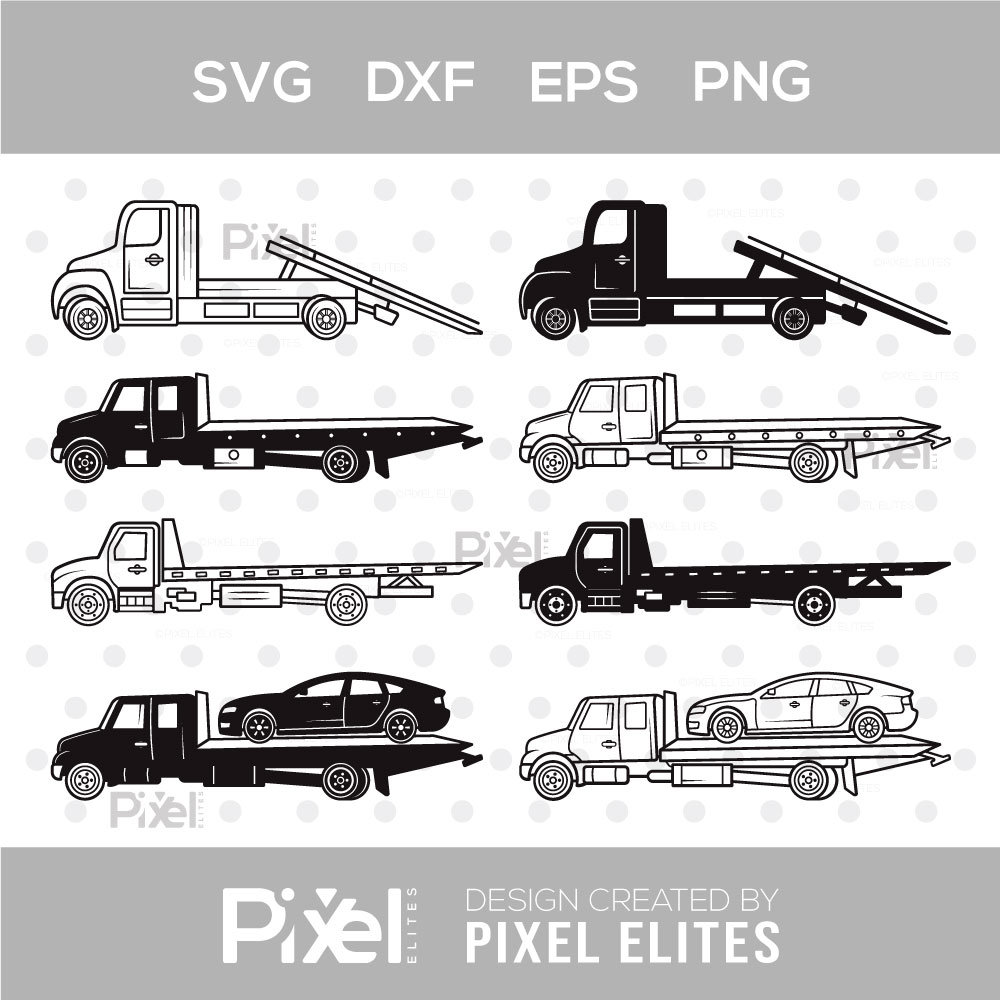 Rollback Tow Truck Silhouette SVG Bundle, Flatbed Tow Truck Svg ...