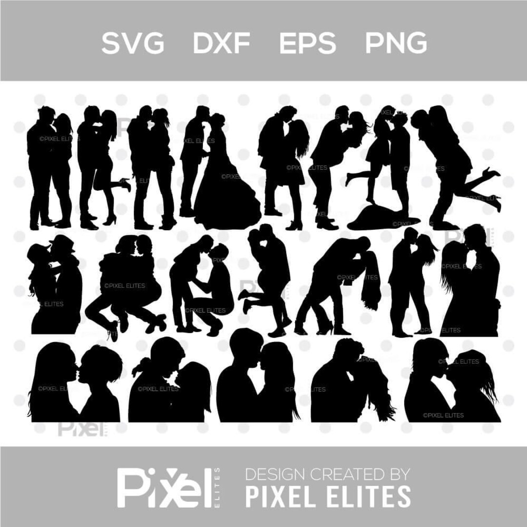 Couple Kissing SVG Silhouette, Romantic Wedding & Engagement Couple SVG ...