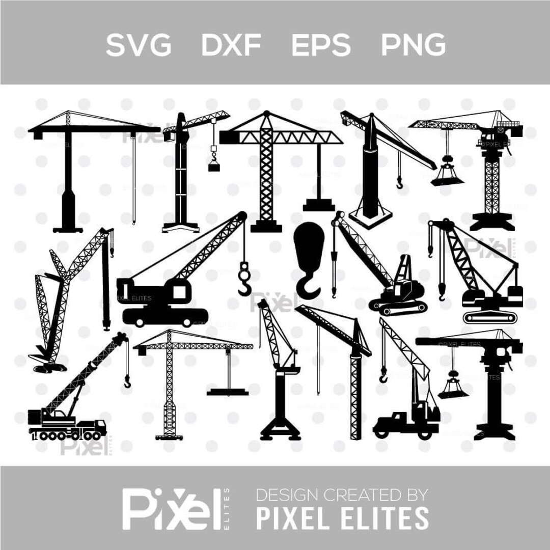 Tower Crane SVG Bundle: Construction Crane Silhouette Clipart (digital ...