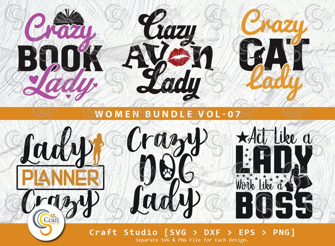 Crazy Book Lady SVG, Crazy Planner Lady Svg, Crazy Dog Lady Svg, Crazy ...