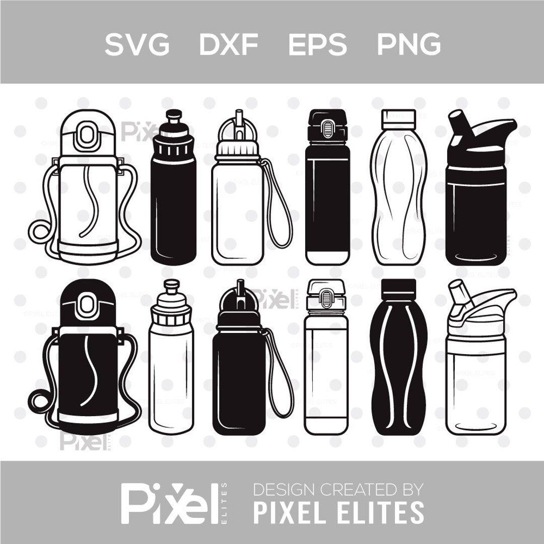 Drink Bottle SVG Bundle: School, Sports, Reusable Bottle Silhouettes ...
