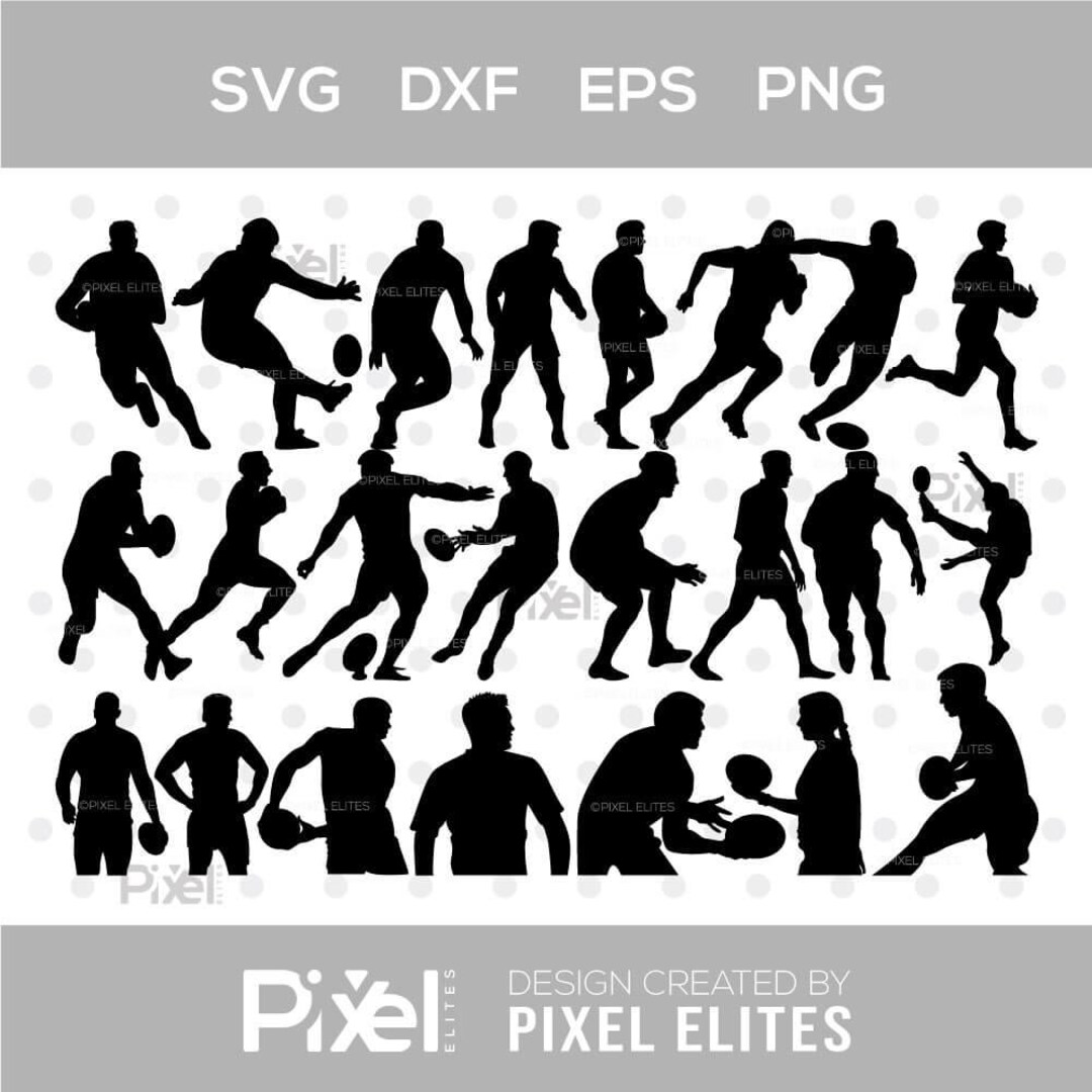 Rugby Player SVG Bundle: Silhouette & Football Cut Files (digital ...