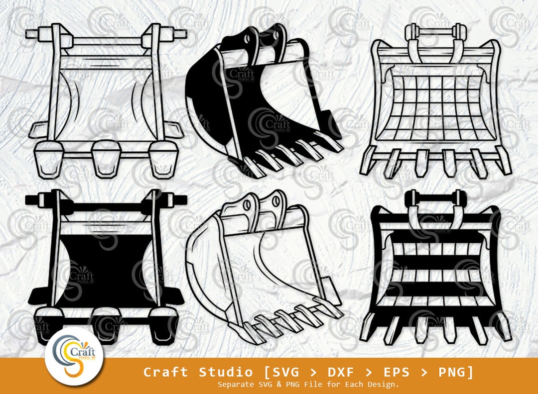 Excavator Bucket SVG, Excavator Bucket Silhouette, Rock Tine Bucket Svg ...
