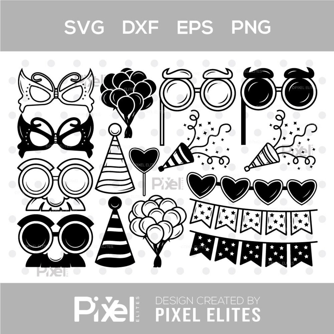 Party Photo Booth Props SVG Bundle: Masks, Hats, Glasses Clipart - Etsy