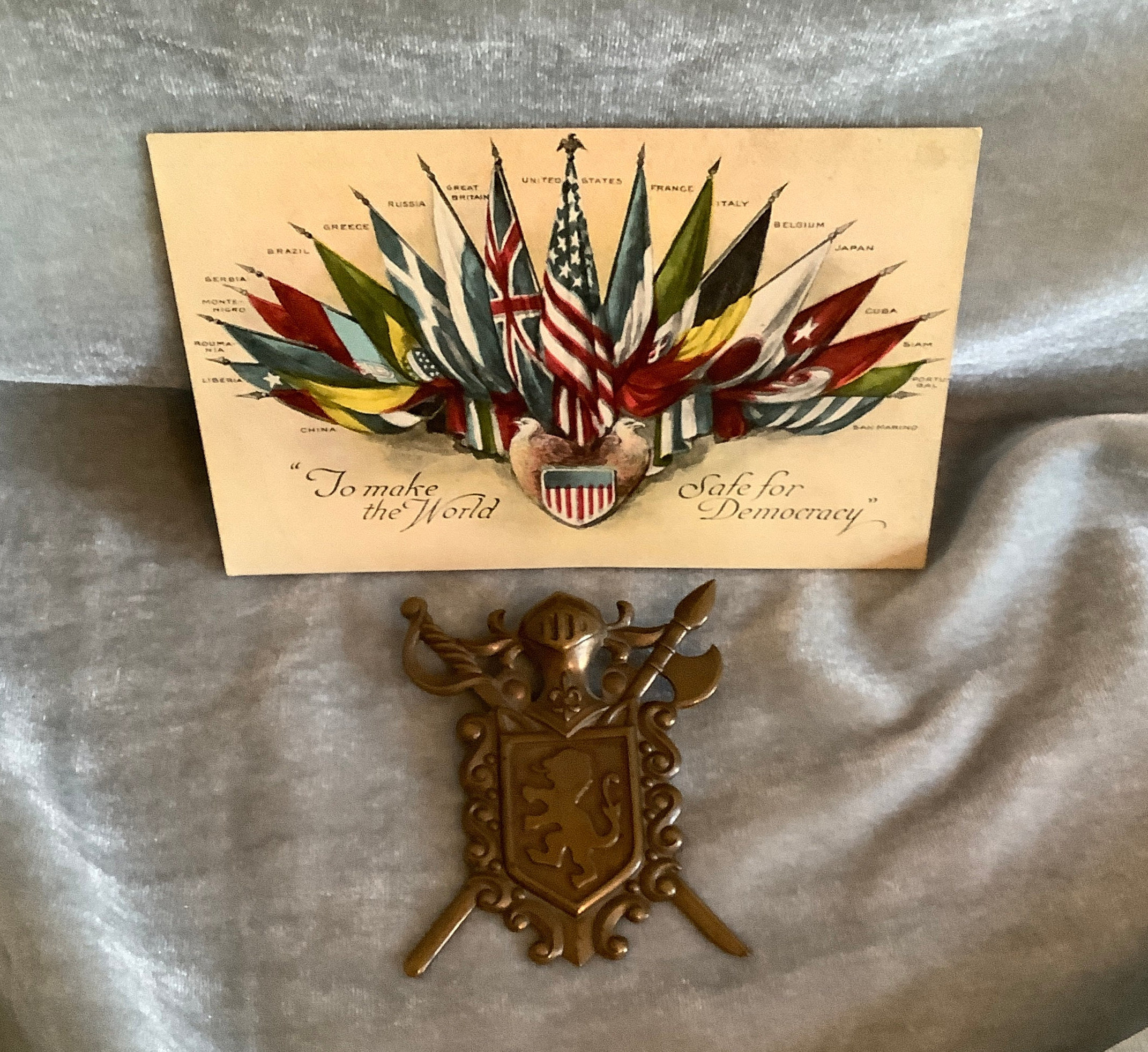 Heraldic Shield Vintage Brass Pin Knights Helmet Sword Ax - Etsy