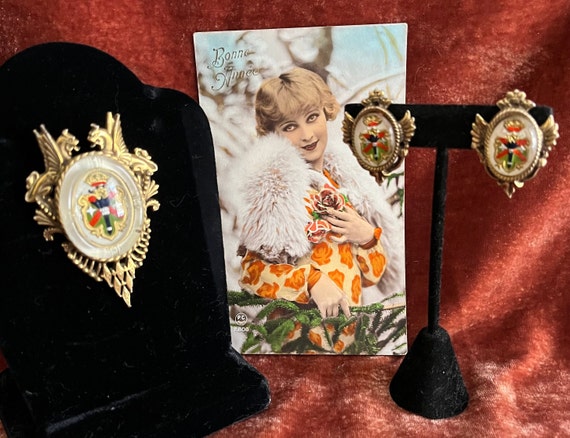 Coat of Arms Heraldic Set, Brooch and clip on Earring… - Gem