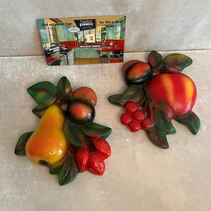 Pair Plaster Fruit Plaques, Mid Century Ca.1950's, Apple, Pear ...