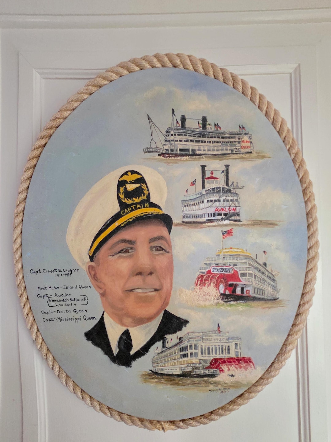 Capt. Ernest Wagner Oil Painting, Riverboat Portrait, Signed Folk Art ...