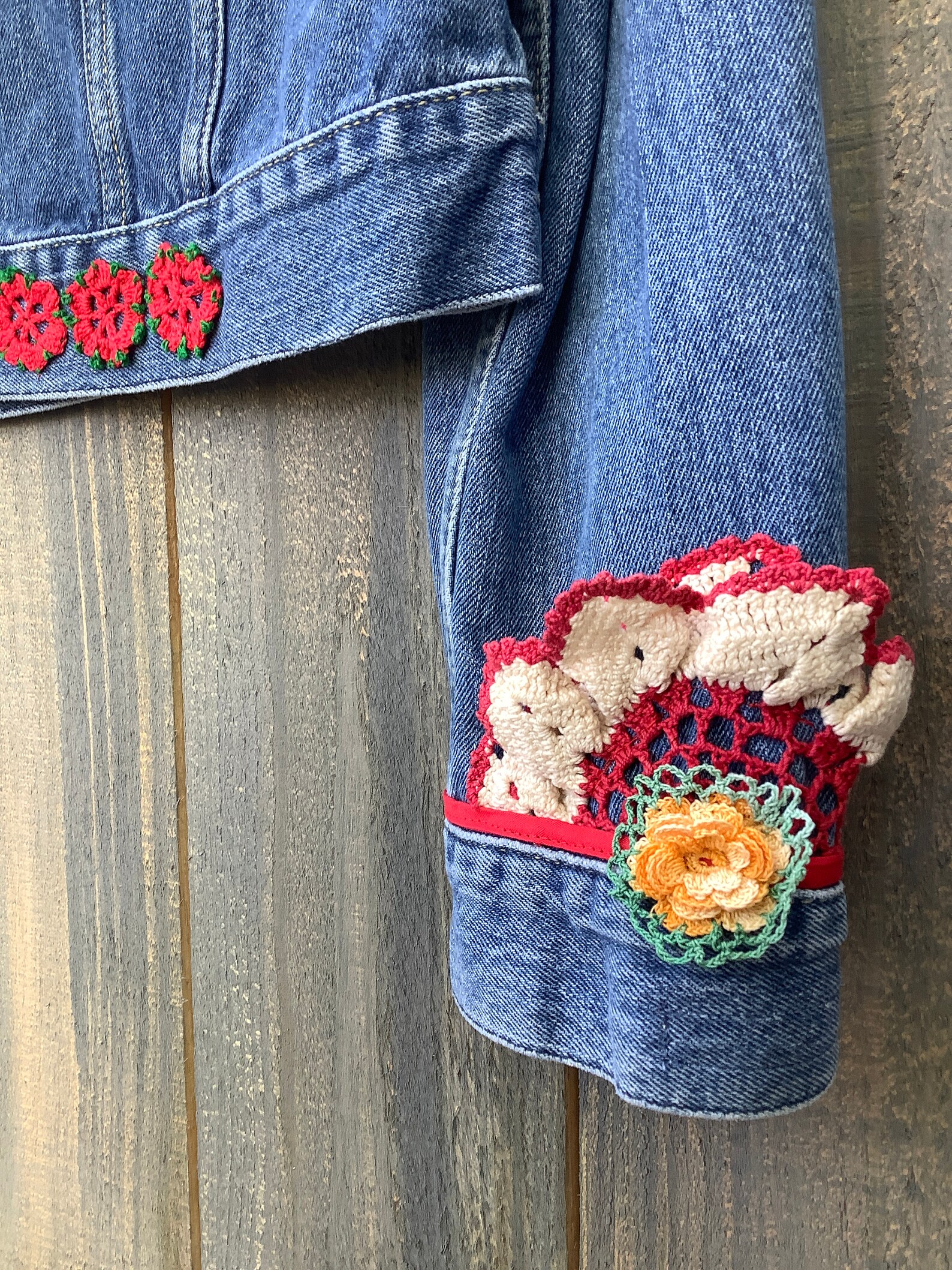 Embellished Jean Jacket Fruit & Flowers Hippie Boho Jacket - Etsy