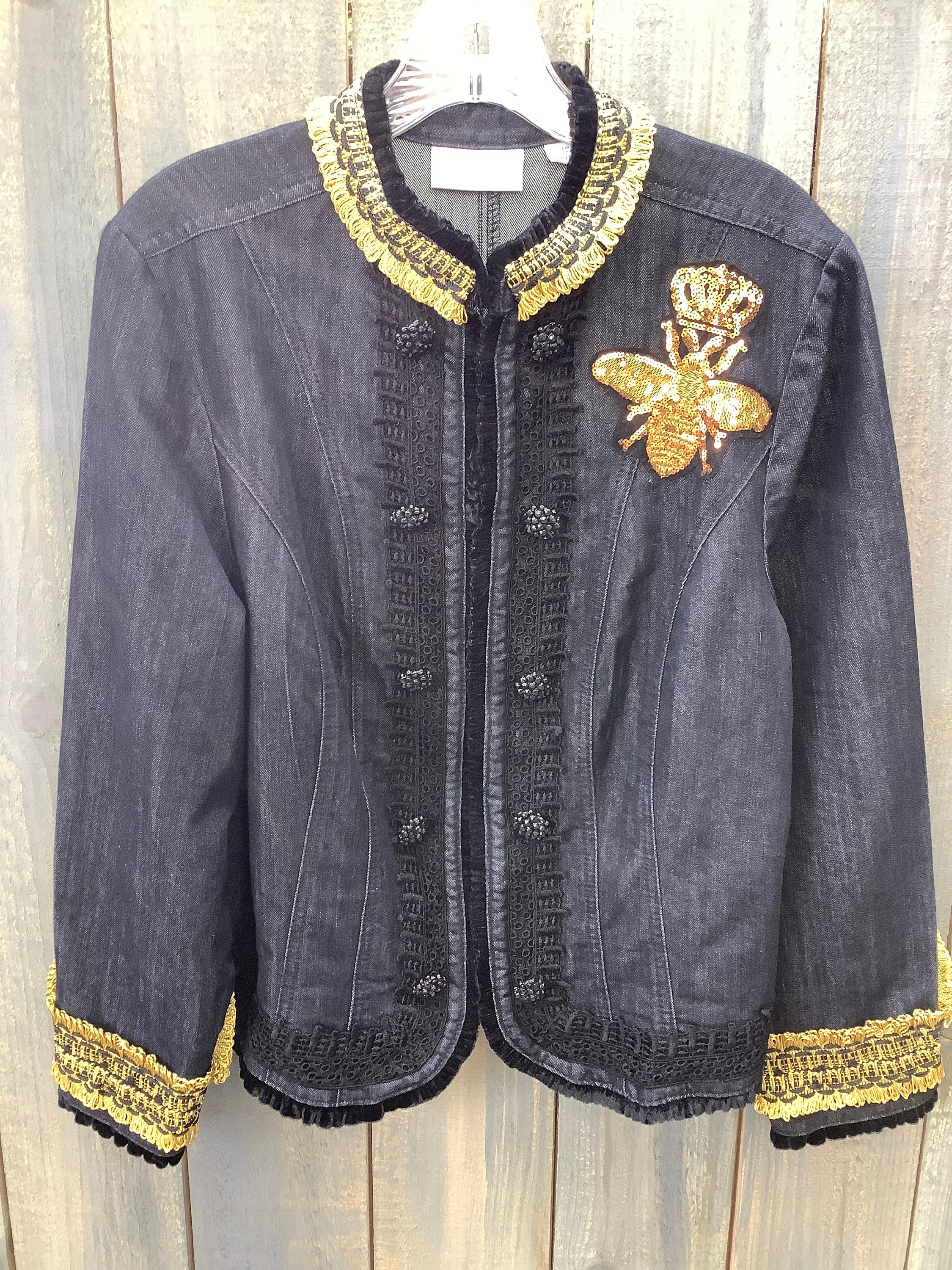 Embellished Black Denim Jean Jacket Queen Bee Jean Jacket - Etsy