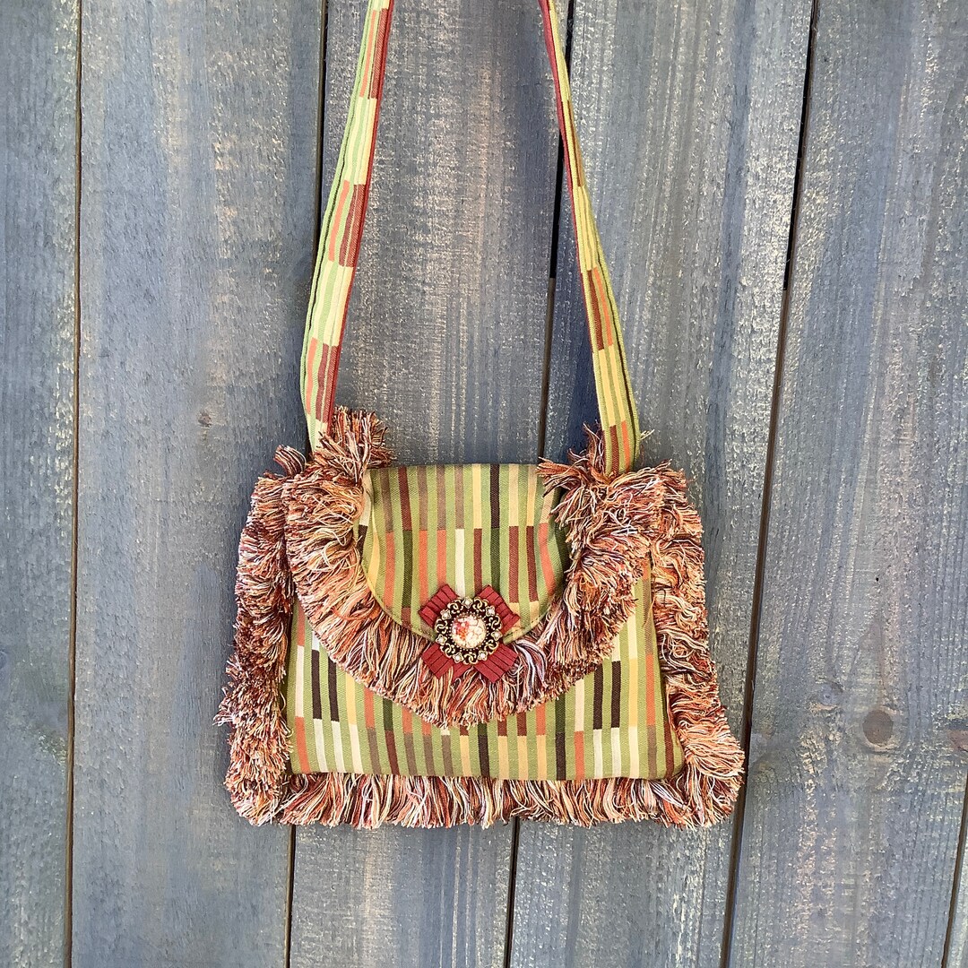 Boho Striped Fringe Bag, Bohemian Padded Purse, OOAK - Etsy