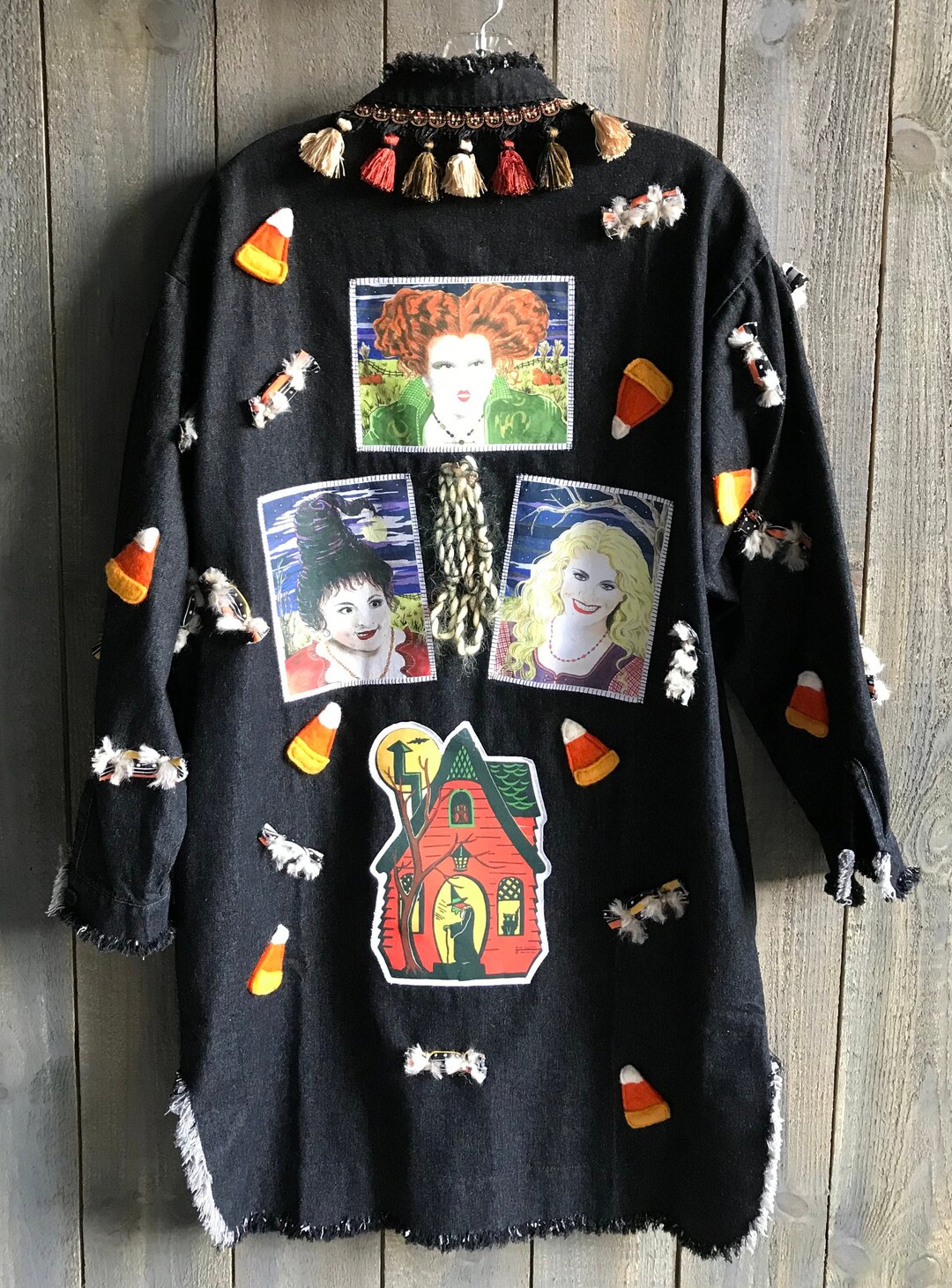 Black Denim Hocus Pocus Jean Jacket Coat, Portraits, Antique Postcards ...
