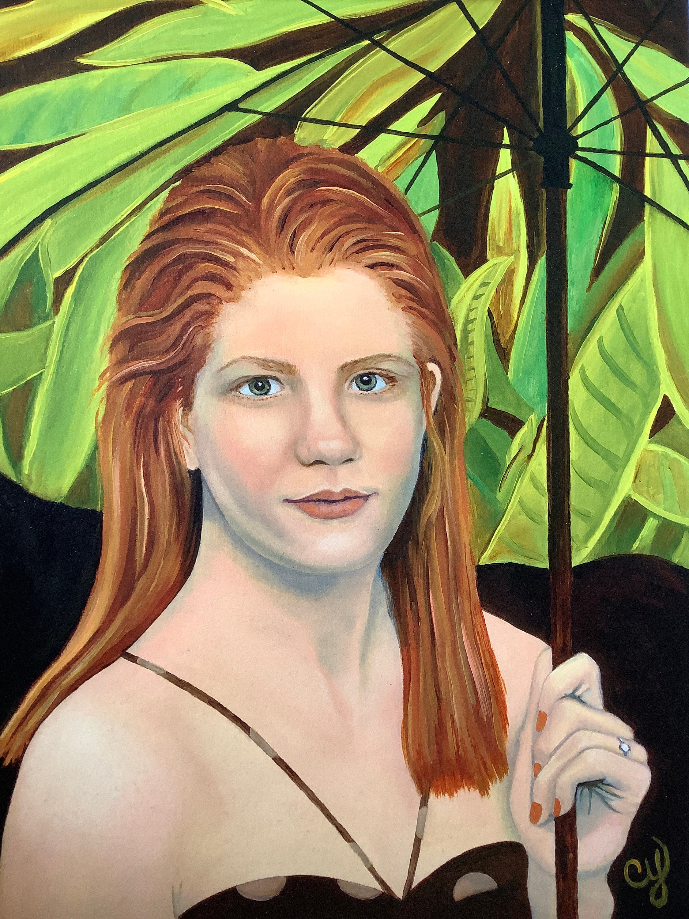 Oil Portrait of Emily Holding Umbrella, Fine Art Print, 9 X 12, Redhead ...