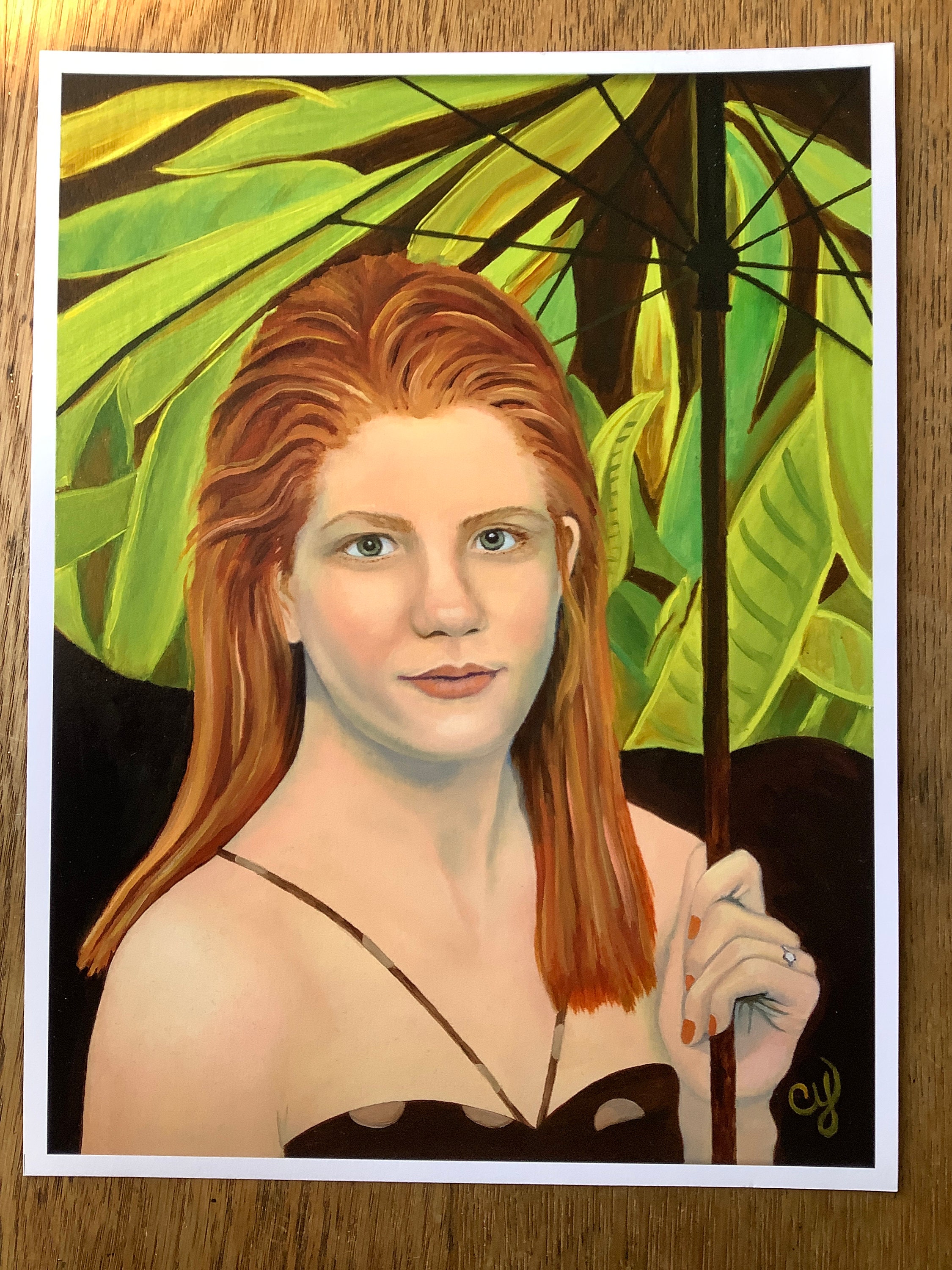 Oil Portrait of Emily Holding Umbrella, Fine Art Print, 9 X 12, Redhead ...