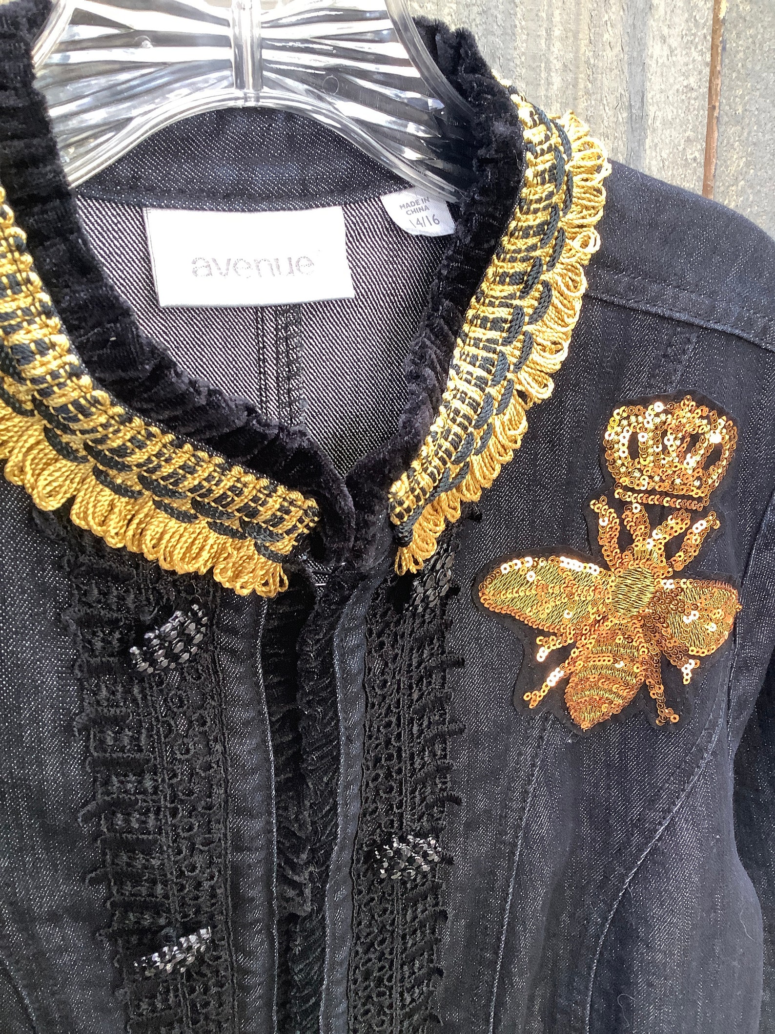 Embellished Black Denim Jean Jacket Queen Bee Jean Jacket - Etsy