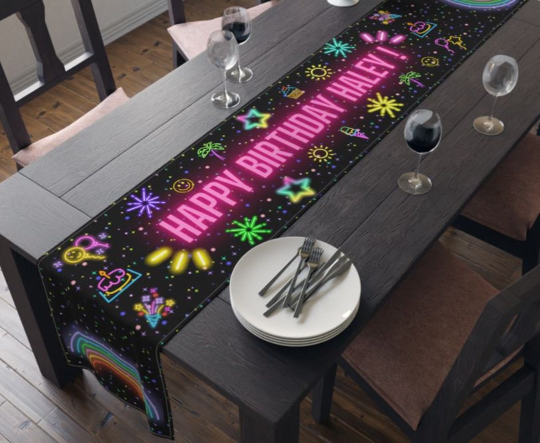 Personalized Neon Birthday Table Runner 80's Disco Teen - Etsy