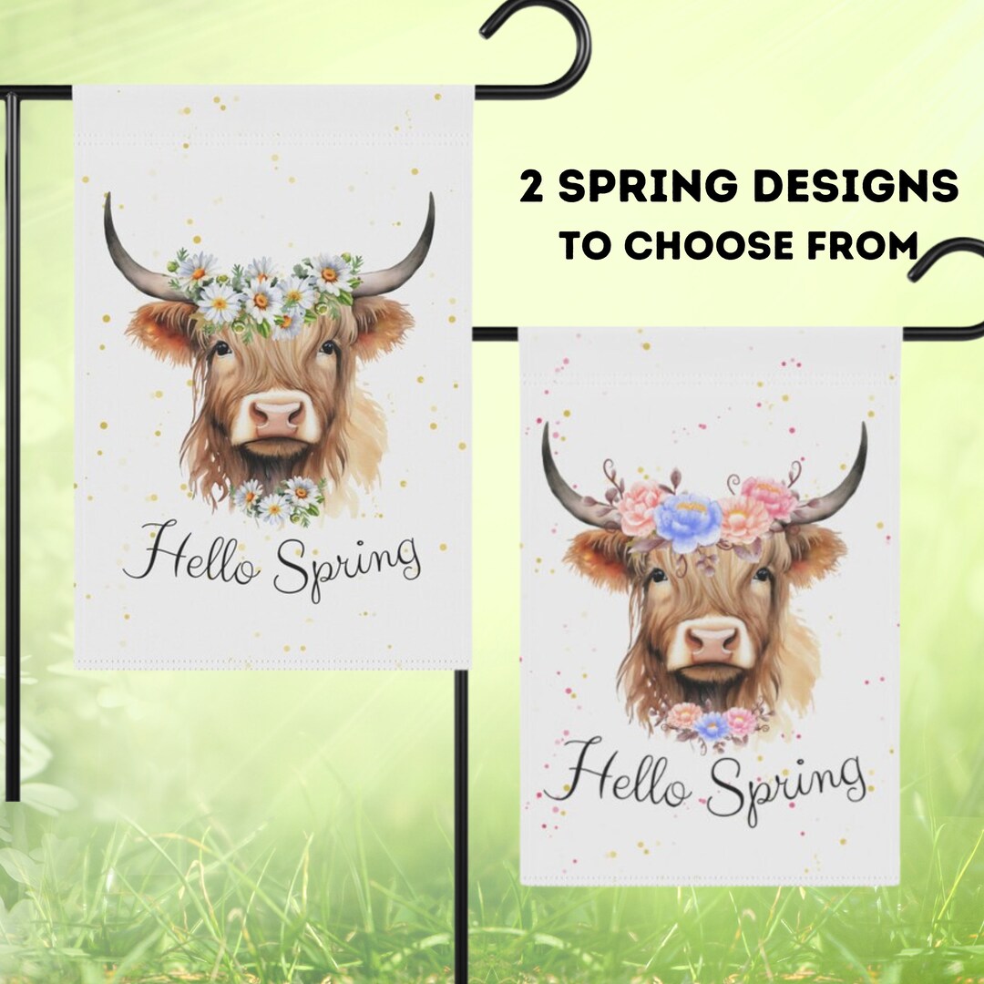 Highland Cow Spring Garden Flag Country Long Haired Cow Springtime - Etsy