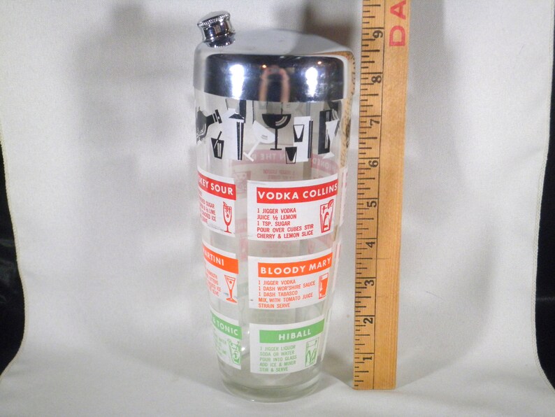 Mid-century Cocktail Drink Shaker Mixer With Recipes on the Glass - Etsy