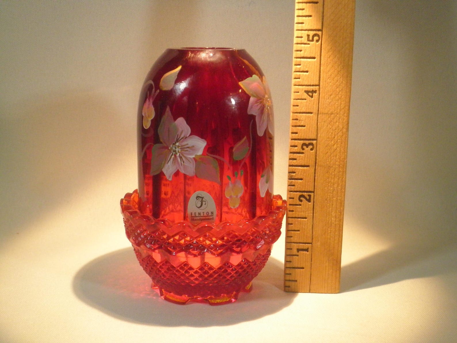 Fenton Red Glass Fairy Lamp Lite With Hand-painted Flowers - Etsy