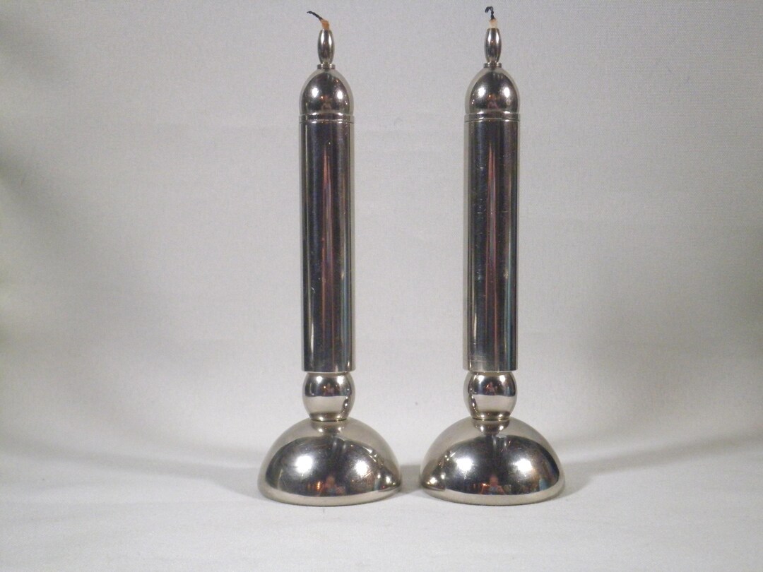 Vintage Chrome Oil Candlesticks Pair - Etsy