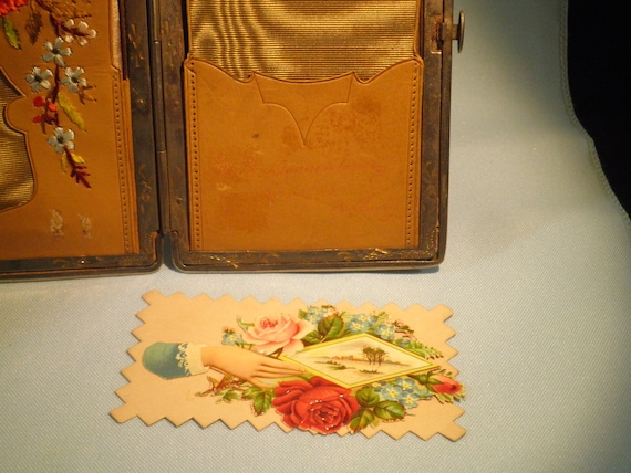 Antique Leather Calling Card Case with Hand Embroider… - Gem