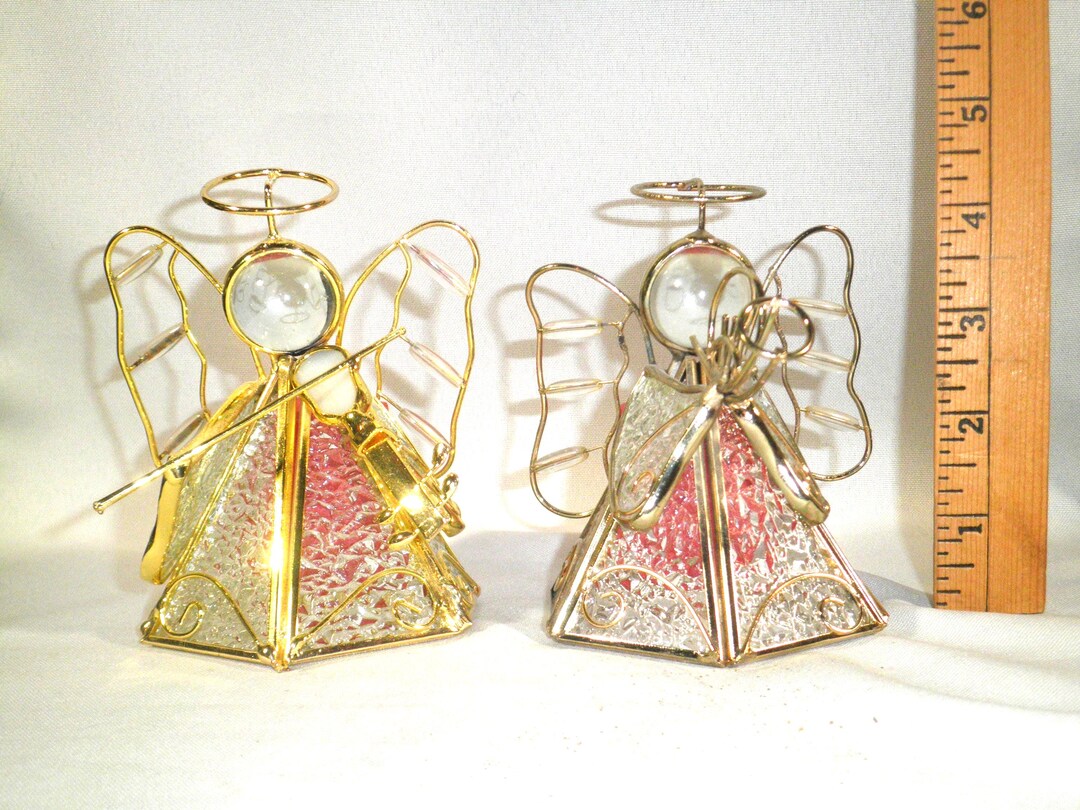 Vintage Glass & Metal Christmas Angel Musician Candleholders Lot of 2 ...