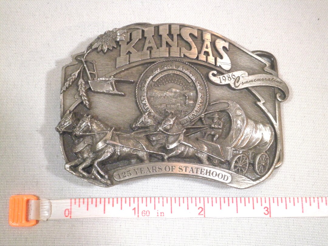 Kansas 1986 Pewter Belt Buckle 125 Years of Statehood - Etsy